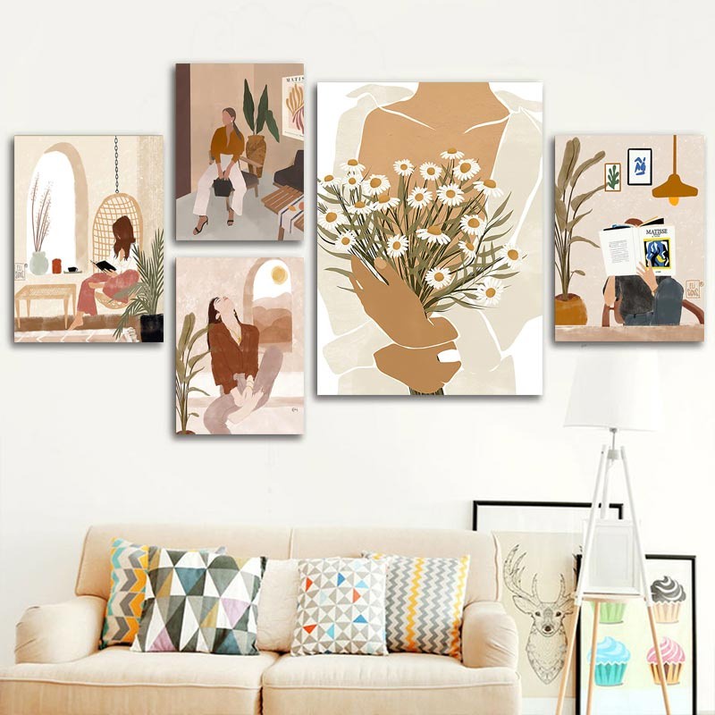 Nordic Simple Canvas Painting Morandi Fashion Beauty Flowers Lazy ...