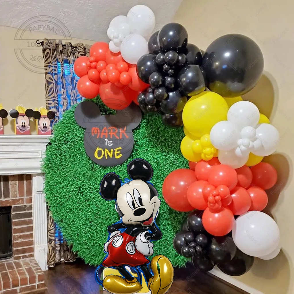 Disney Mickey Mouse Theme Mickey Balloons Garland Arch Kit 32inch Black ...