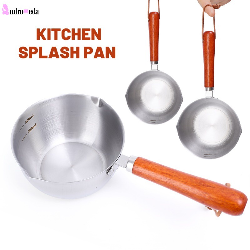 150ml/300ml Stainless Steel Wood Handle Milk Pan Hot Oil Pan Small ...