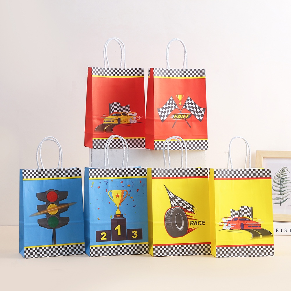 Racing Car Birthday Party Bags with Handles Checkered Flag Gift Candy ...
