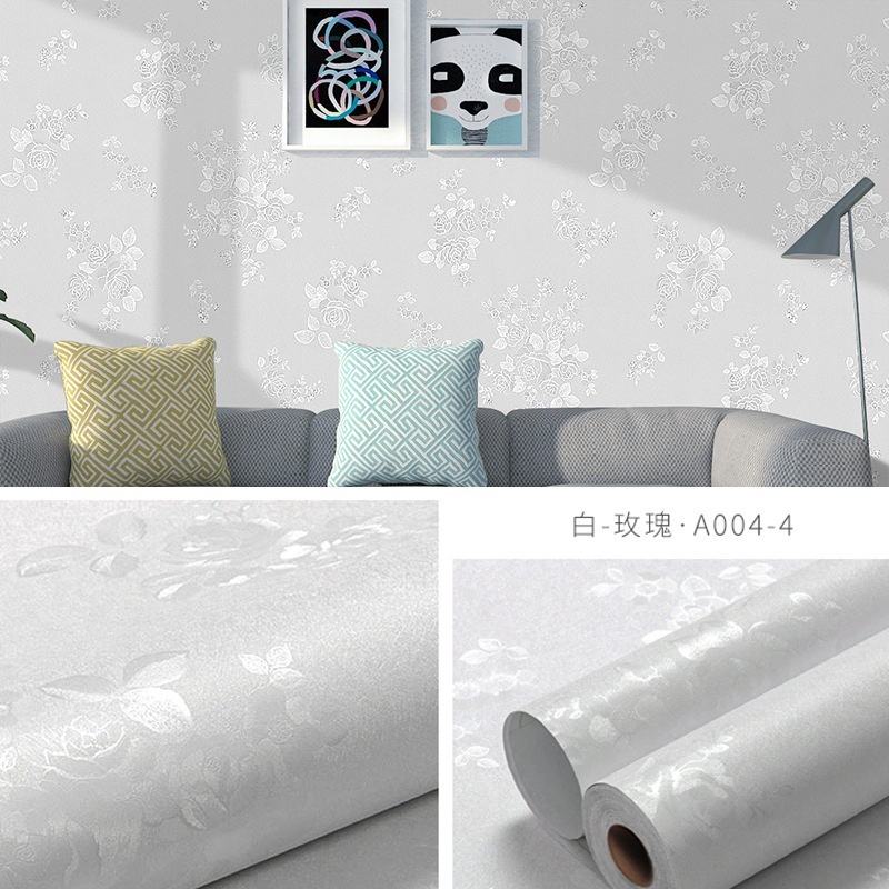 PUTIH Humaira - Plain White Floral Wall Wallpaper 8m to 9m x 45cm ...