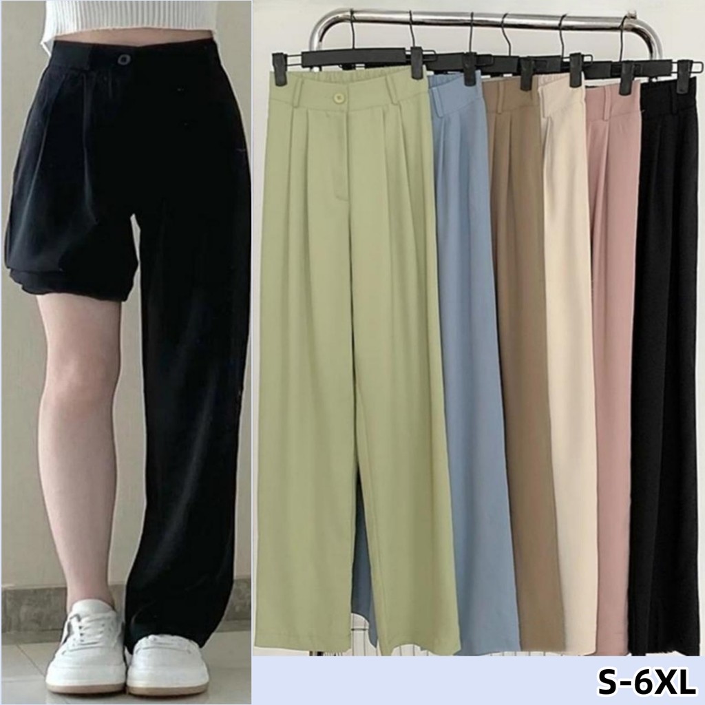 Plus Size S-6XL Women's Highwaist Wide Leg Pants Straight Vintage Loose ...