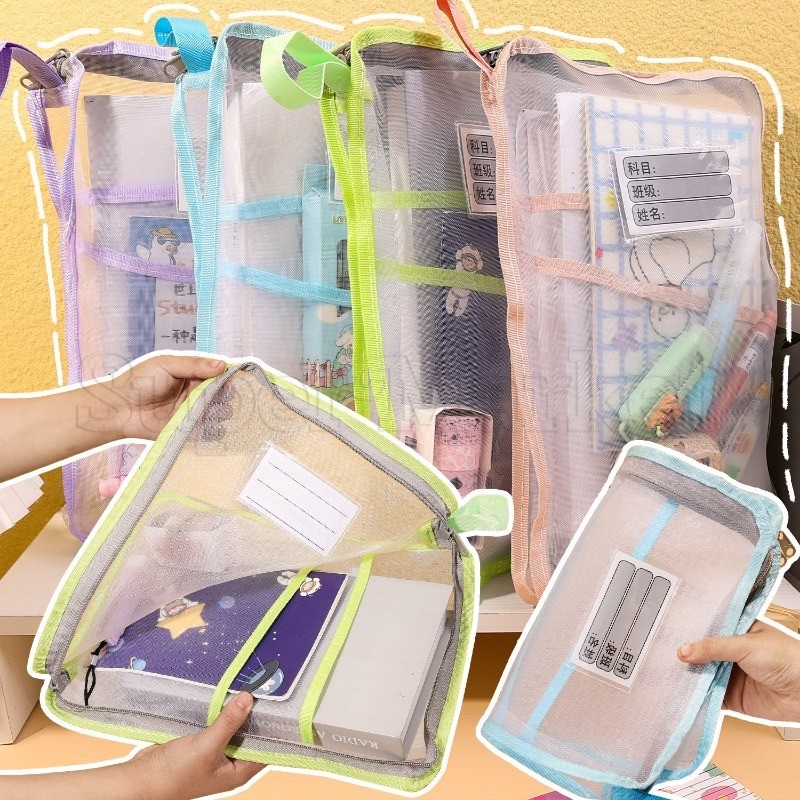 [ Featured ] L-shaped Mesh File Bag - Subject Classification Bag - Thickened Storage Pouch ...