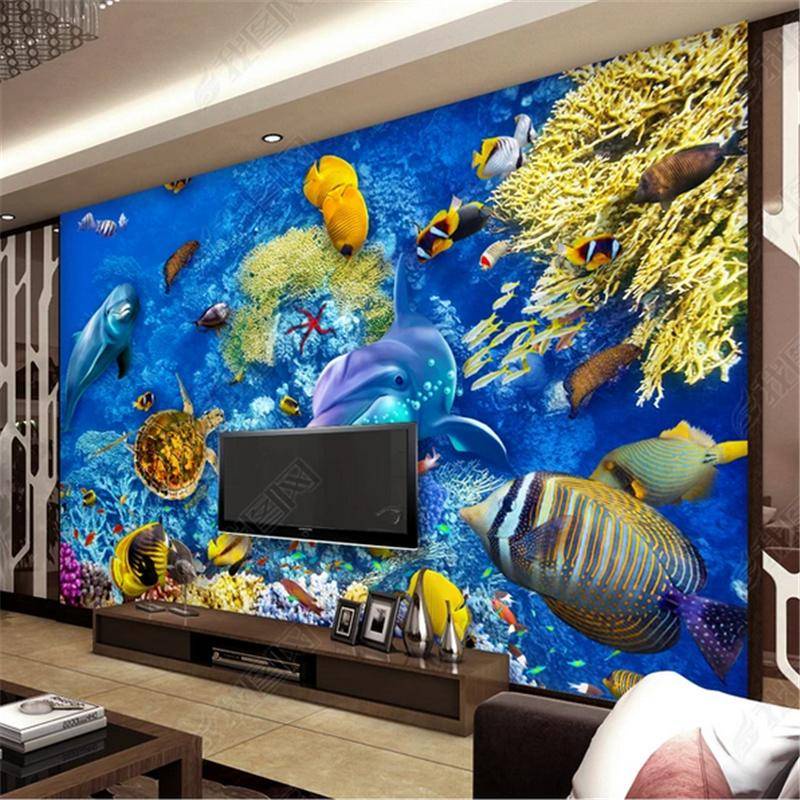 Custom 3d Wallpaper Murals Underwater World Dolphin Sea Turtle fish ...