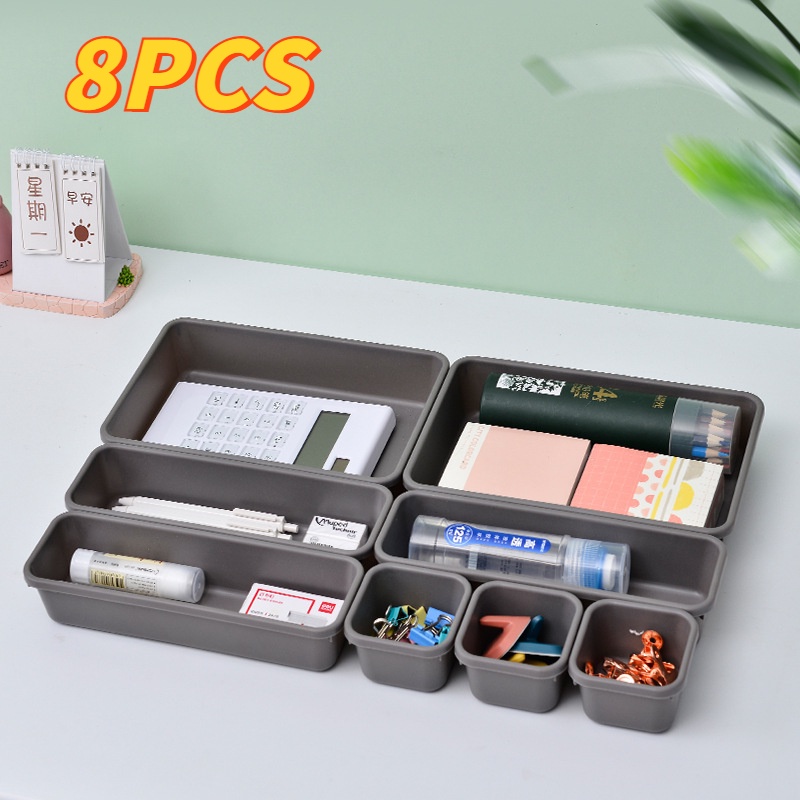 8Pcs Office Desk Drawer Organizer Tray Storage for Table Stationary ...