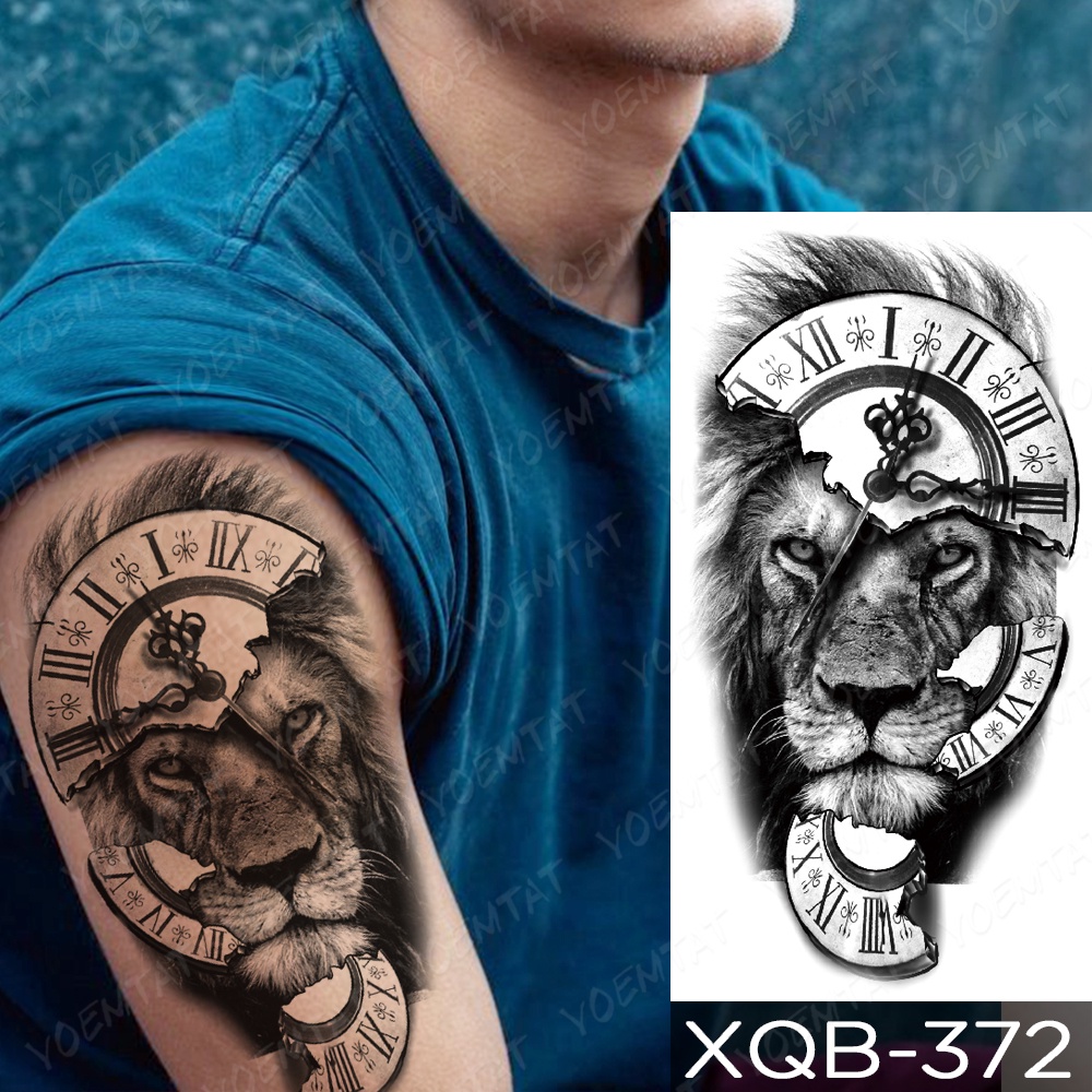 Lion Temporary Tattoo Sticker Watch Tiger Time Wolf Animal Black Tatu ...