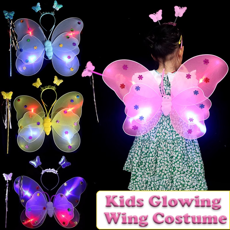 Kids Glowing Butterfly Wing Costume Children Birthday Dressing Set Angel Fairy Princess Glowing ...
