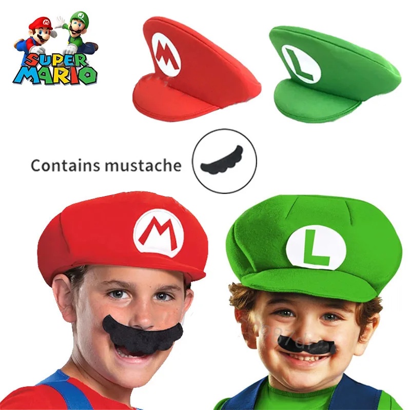 Super Mario Bros Hat Mario hat Cosplay Halloween Red Green Cap bar ...