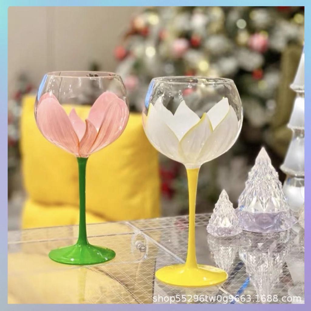 Aubte Hand-painted Flower Glass Cup Red Wine Glass Colored Crystal ...
