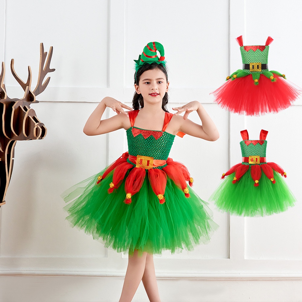 Elf Inspired Baby Kids Christmas Fancy Dresses for Girls Xmas Party ...