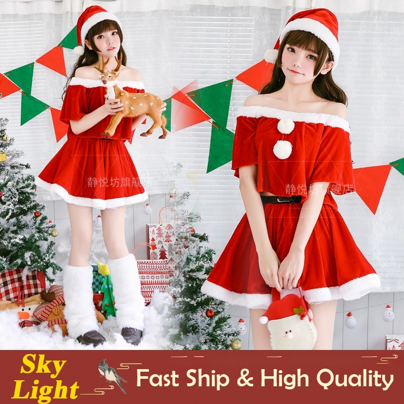 Sexy Off Shoulder Crop Top Christmas Outfits For Woman Adult Santa ...