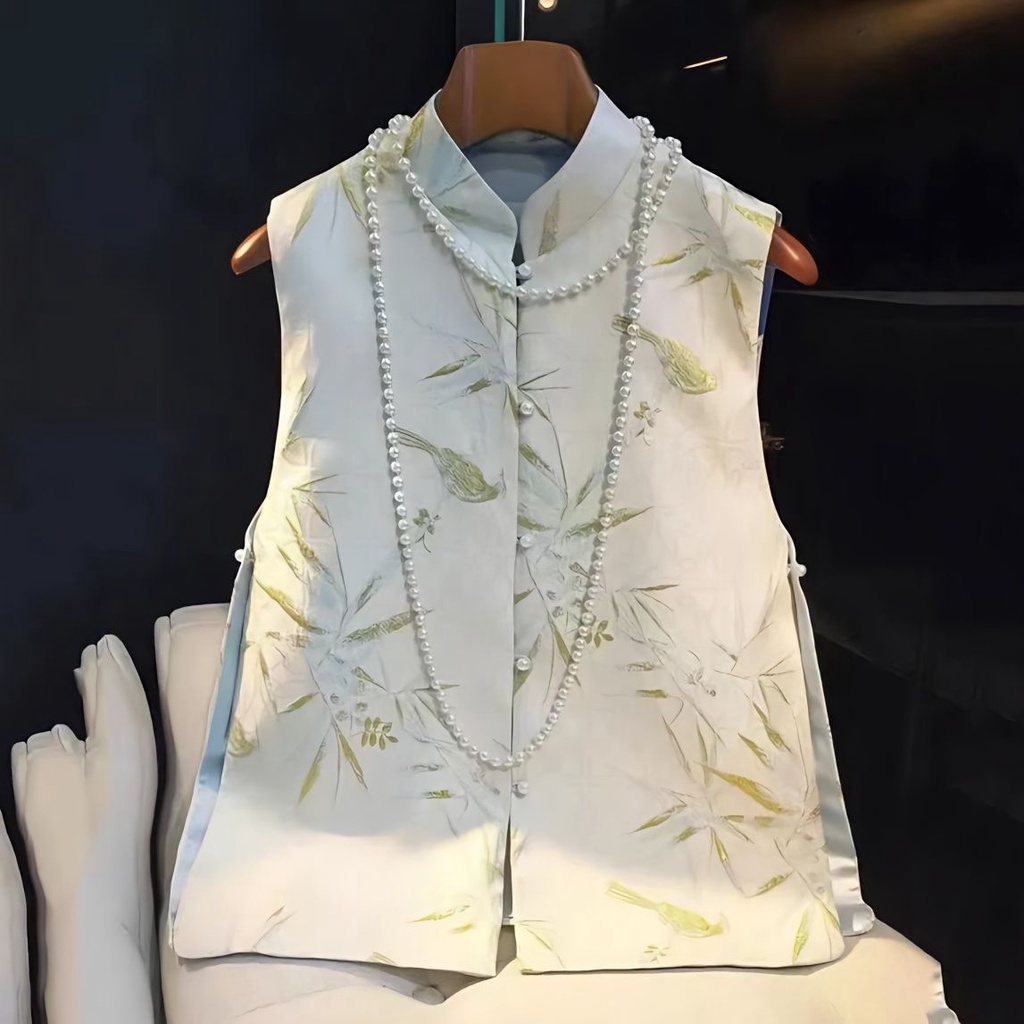 New Chinese Style Vest Women Retro Jacquard Brocade Chinese Style Vest ...