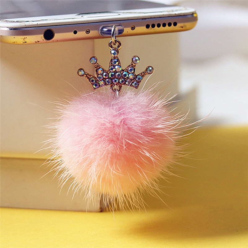 Mobile Phone Dust Plug Crown Plush Ball Charging Port Protector Cover ...