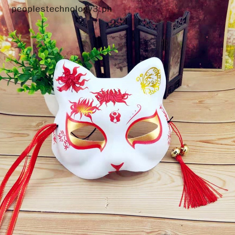 （party） Japanese Hand-Painted Half Face Fox Kitsune Mask Halloween ...