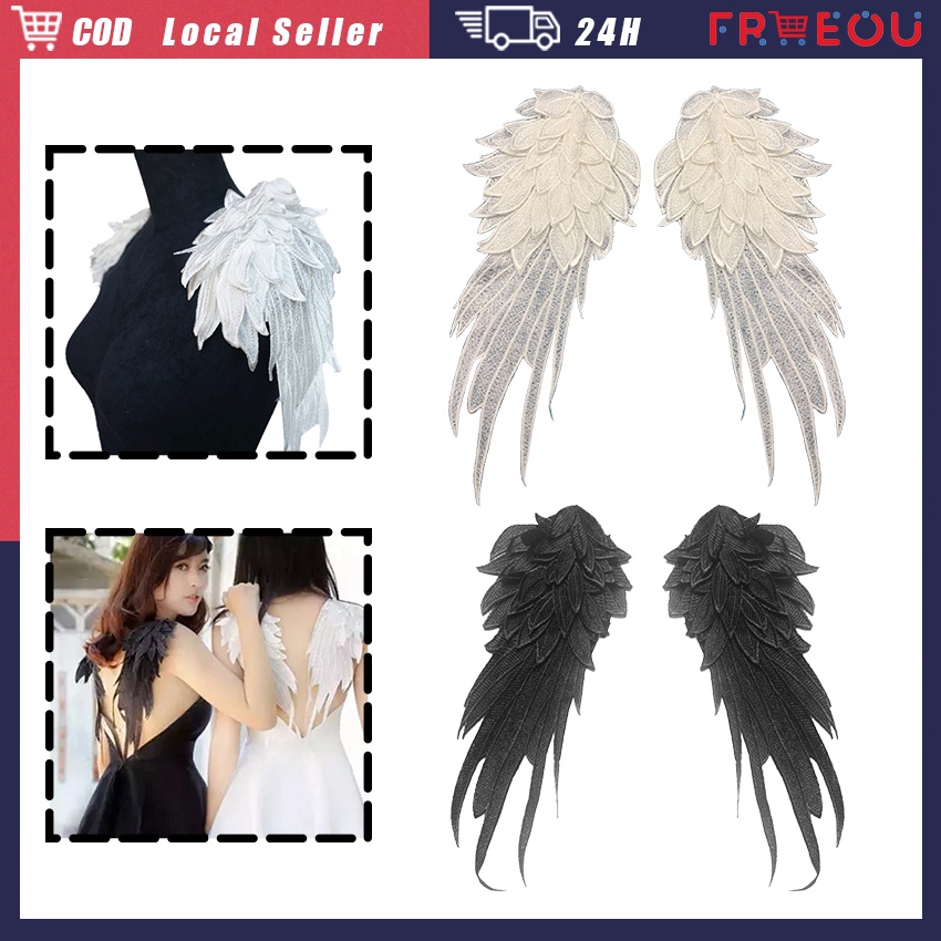1 Pair Feather Wings Fabric Embroidery Gown Appliques Collar Sew On ...