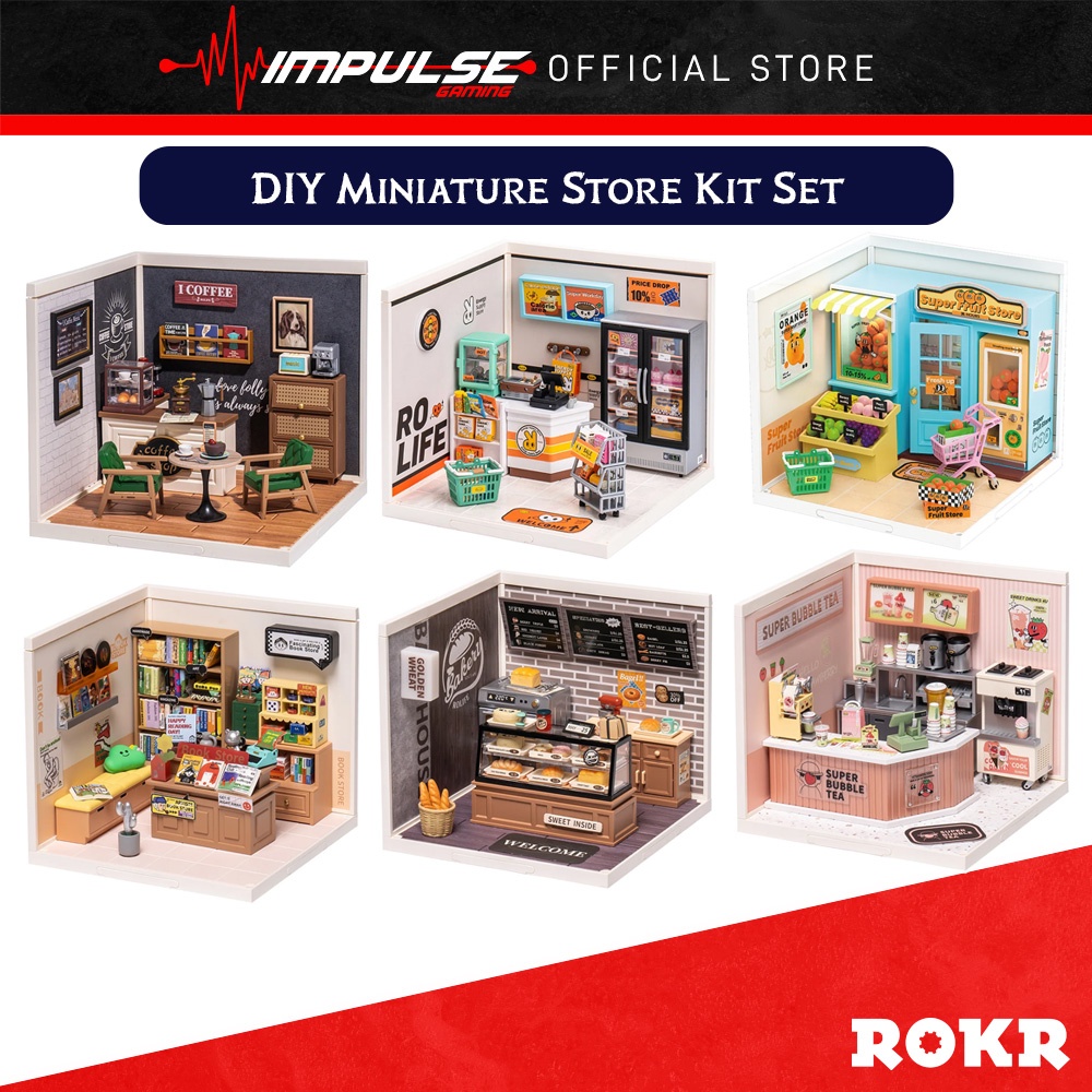Robotime ROKR Rolife DIY Miniature Store Kit Set - Cafe, Supply Store ...