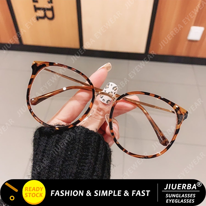 (JIUERBA) Oversized Frame Leopard Eyeglasses Women Western Retro Style ...