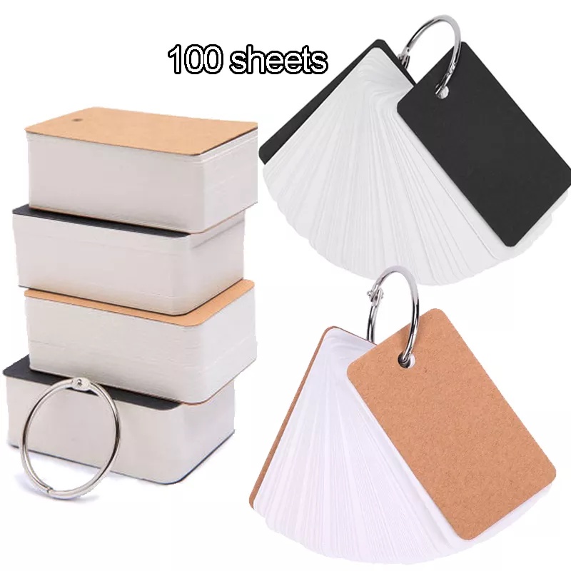 100 Sheets Kraft Paper Blank Flashcards with Binder Rings Spiral ...