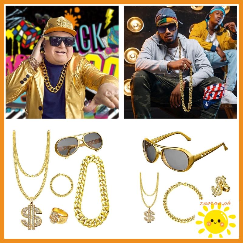 ZUOO 80s 90s Hip Hop Costume Outfit Kit Rapper Accessory Halloween ...
