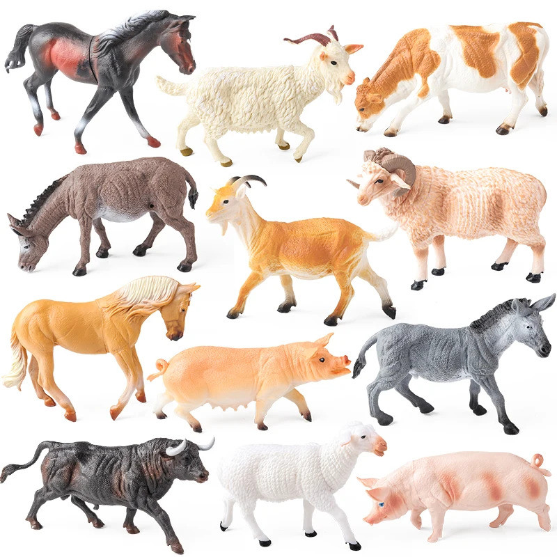 4pcs Farm Model Set Horse Cow Goat Donkey Sheep Pig Action Figures ...
