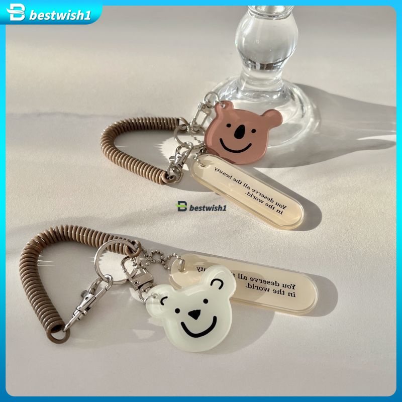 Cute Cartoon Smiling Bear Keychains Spring Rope Anti-lost Acrylic Key ...