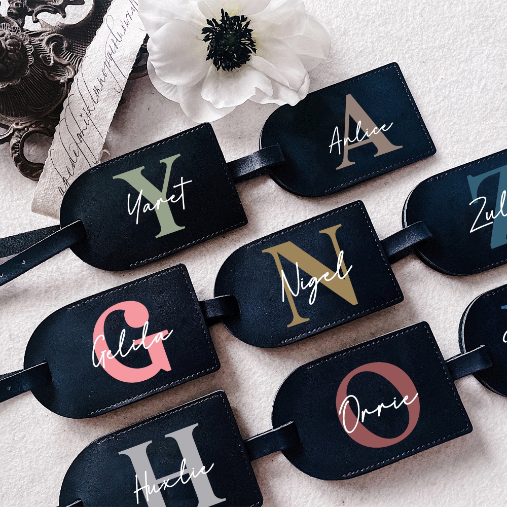 Personalised Initial with Name Monogram Luggage Tag PU Leather for Suitcase Baggage Handbag Tags ...