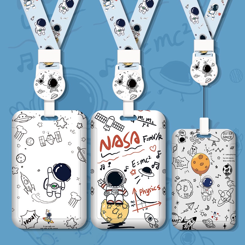 Astronaut Cartoon Student Card Set Telescopic Hanging Rope Child ...