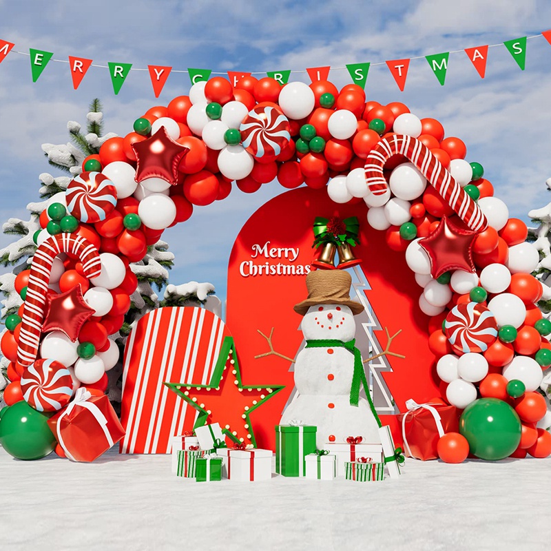 136Pcs Christmas Balloon Arch Kit with Red White Candy Balloons Gift ...