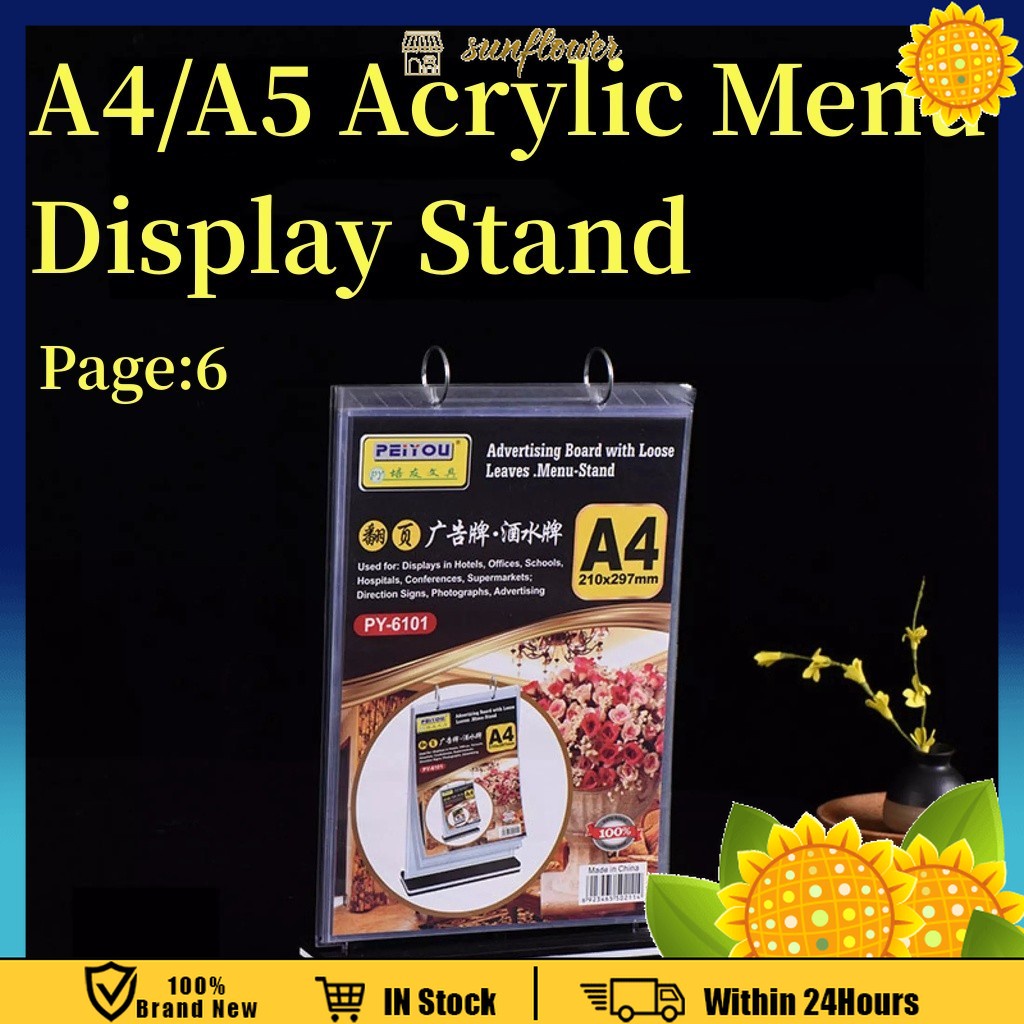 A4/A5 Acrylic Menu Display Stand Menu Display Holder For Food Store ...