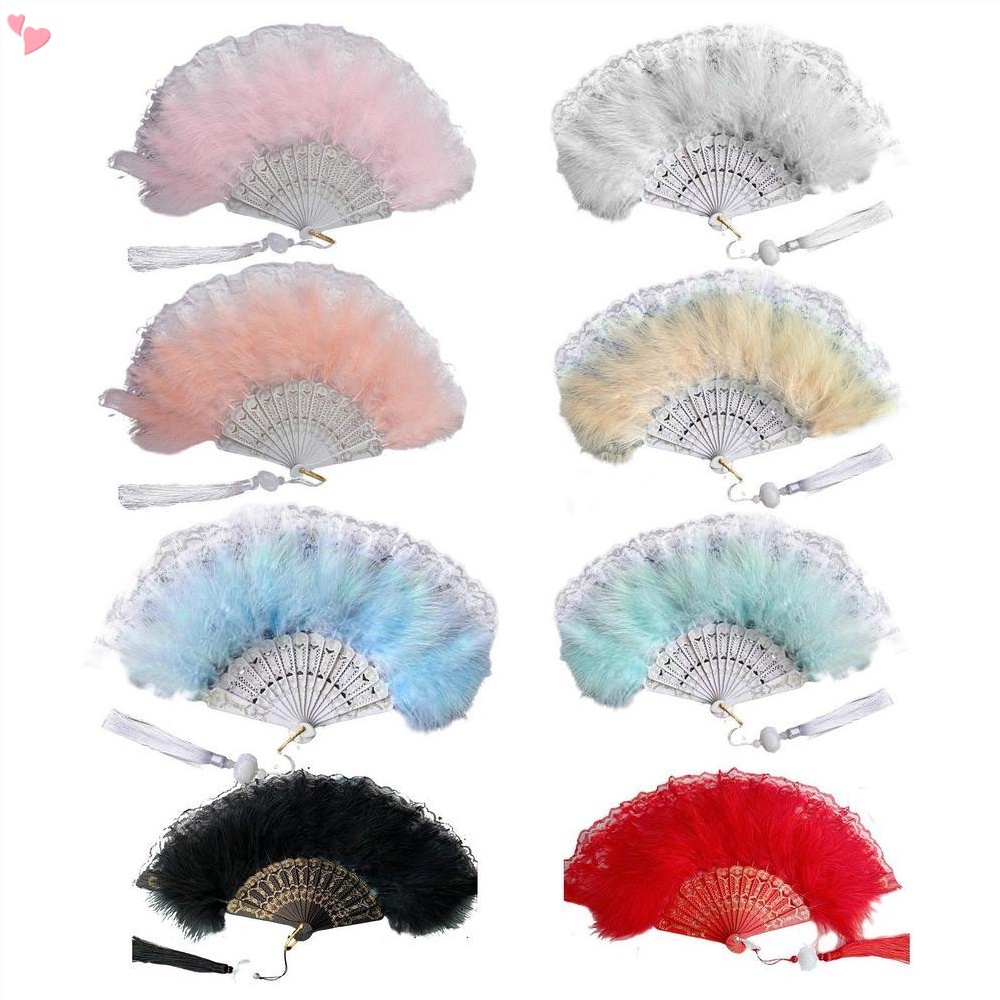 Classical Nostalgia Lace Feather Fan Foldable Durable Soft Fluffy Hand ...