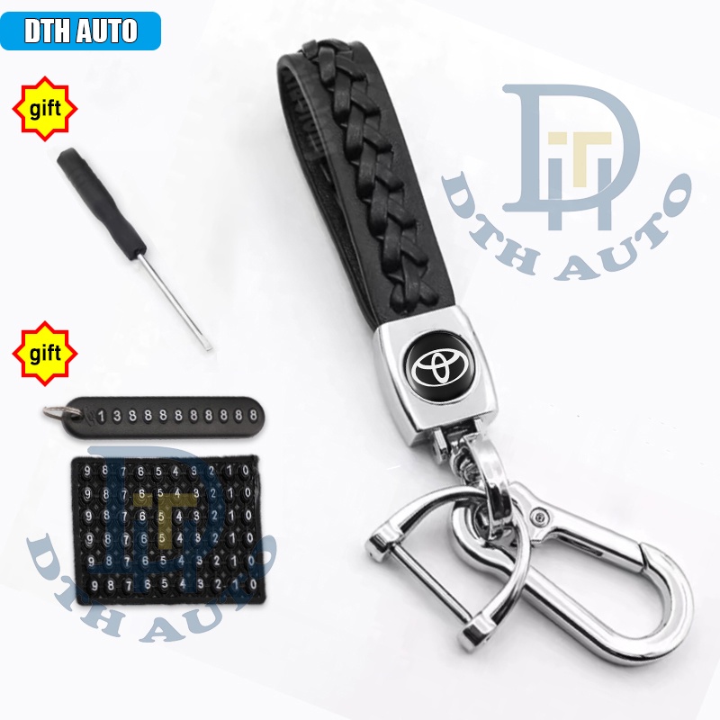 DTH Toyota Keychain Soft Sheepskin Leather Metal Car Logo Keychain Key Fob With Phone Number ...