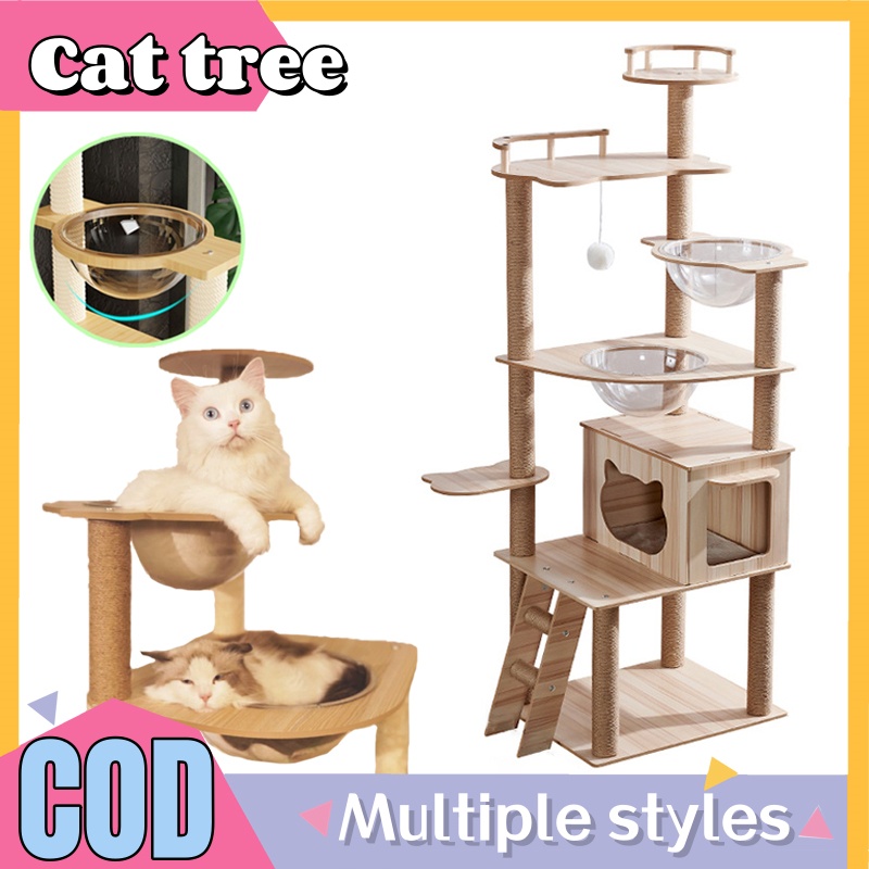 Large Cat Tree House Cat Tower Hammock Cat Climbing House Wood Cat ...