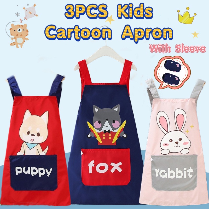 3PCS Kids Cartoon Apron Waterproof DIY Painting Baking Cooking Aprons ...