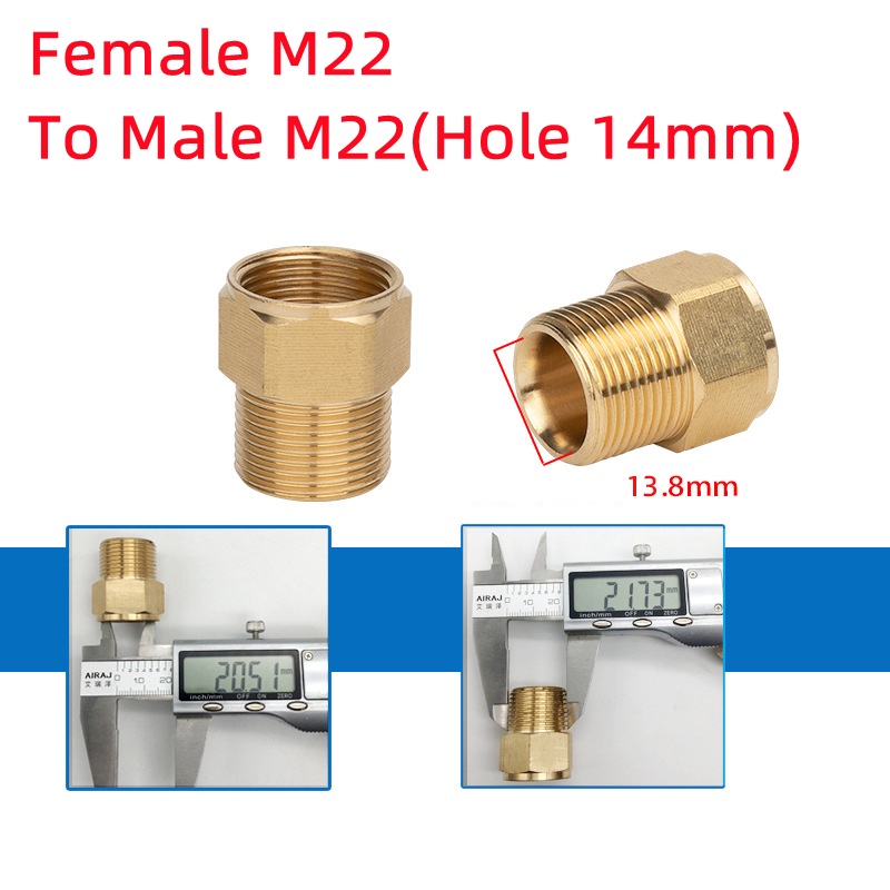 Brass 3/8" 1/4" M14 M18 M22 Thread Connector Male Female Adapter for High Pressure Washer Gun ...