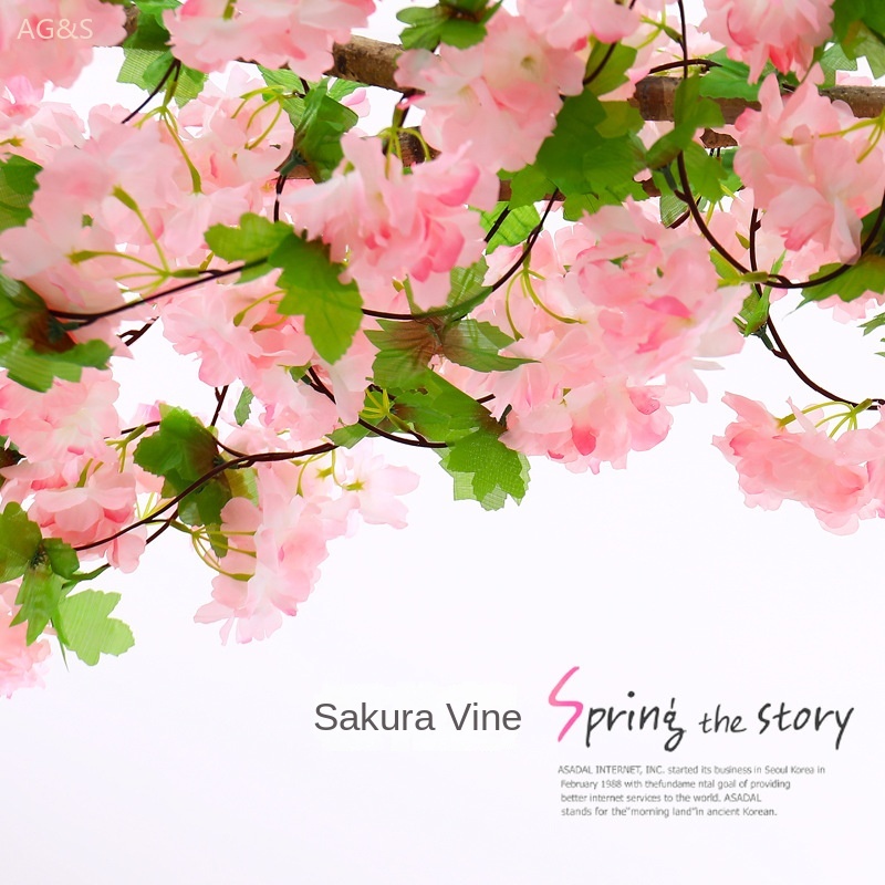 1 PCS Artificial Flower 100cm I Hanging Cherry Blossoms Rattan Green ...