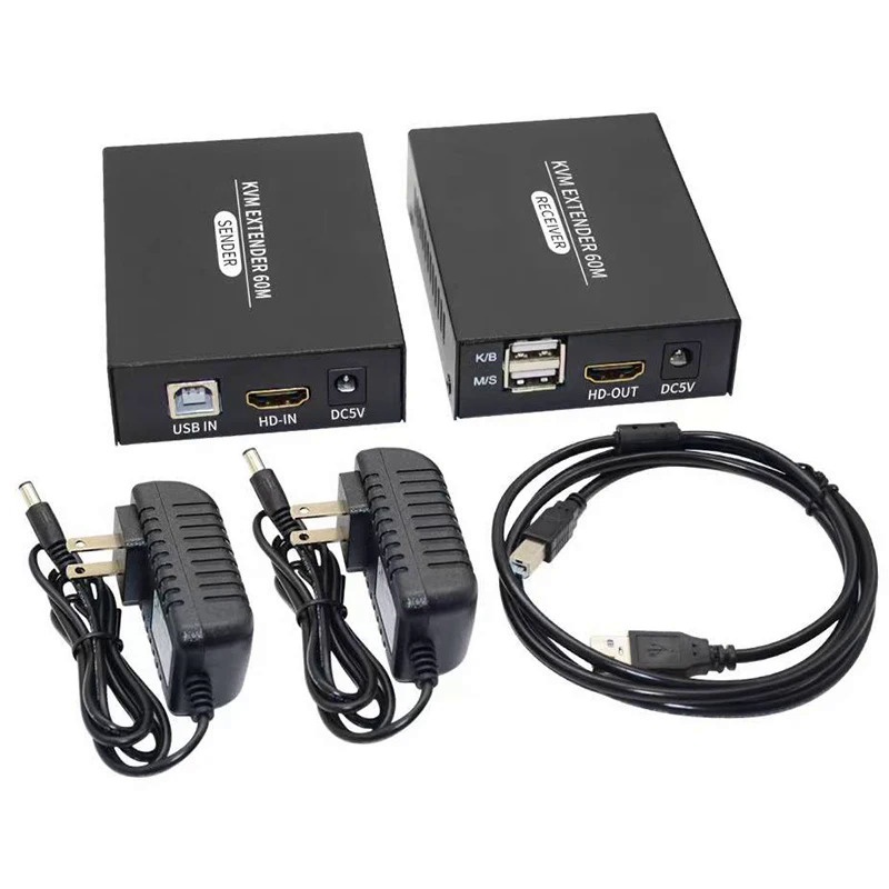 60M HDMI KVM Extender over Cat5e Cat6 1080P HDMI USB KVM Extender ...