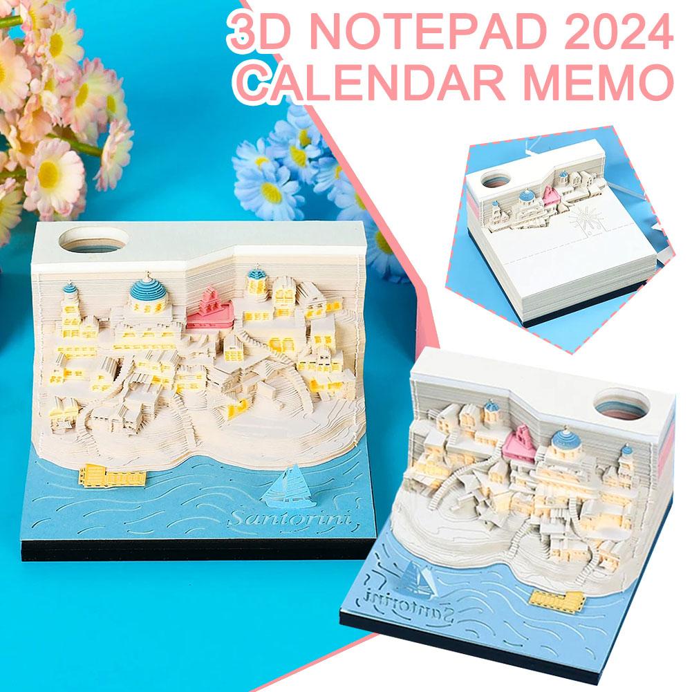 2024 Santorini 3D Paper Craft Notepad Calendar Memo Sculpture Gift ...