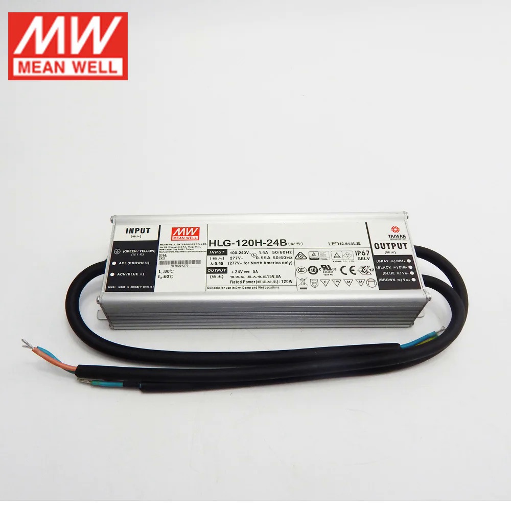 MEAN WELL HLG-120H-24B 24V Dimming Power Supply 110V/220V AC to 24V DC ...