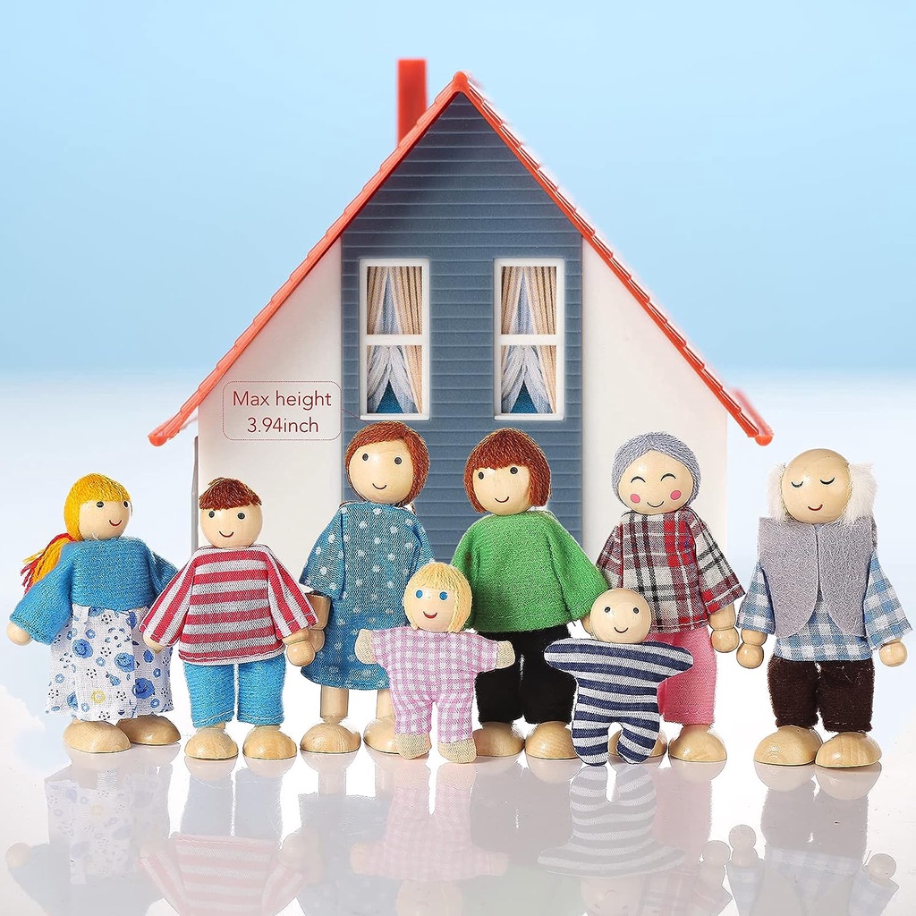 7 Pcs Wooden Dollhouse Family Set of 7 Mini People Figures , Dollhouse ...