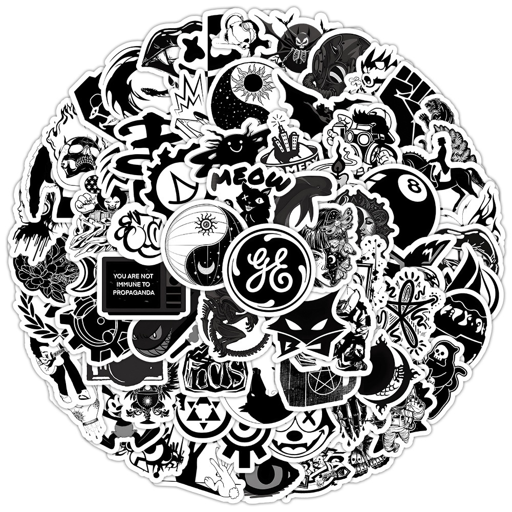 100PCS Black and White Gothic Mixed Graffiti Stickers for Helmet ...