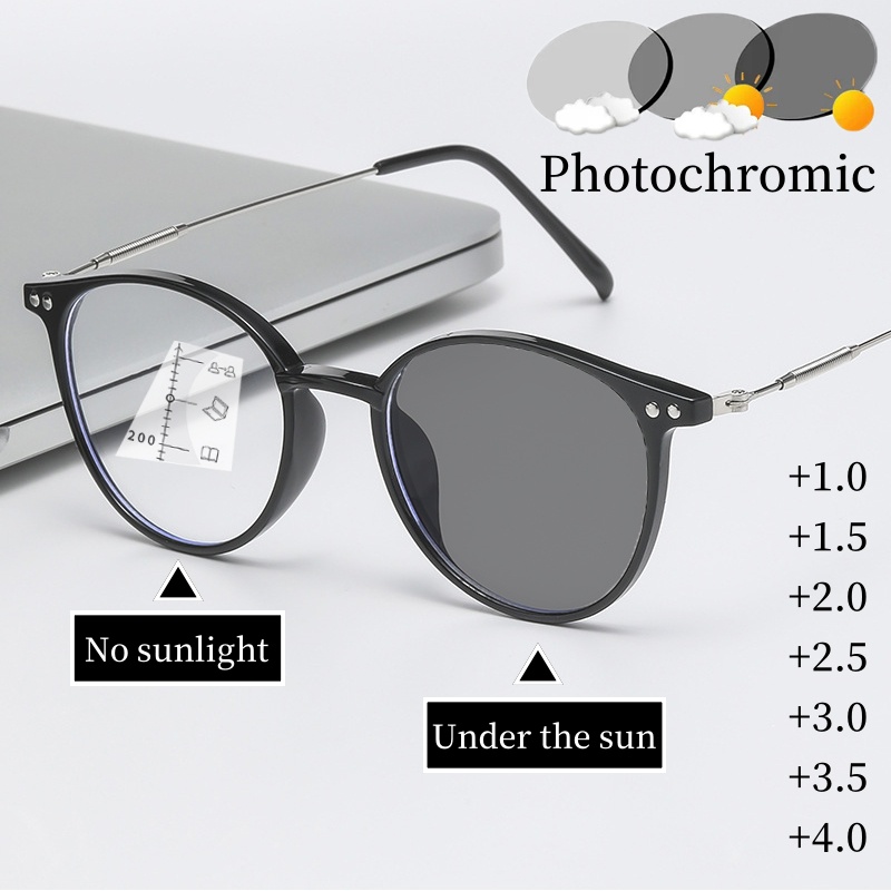 Round Frame Progressive Multi-Focus Glasses Fashionable Photochromic ...