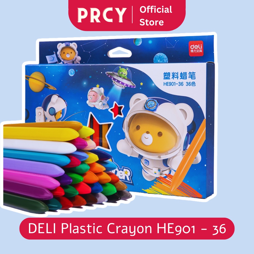 Deli Plastic Crayon (ASST) Crayon Drawing Supplies HE901-36 Colored ...