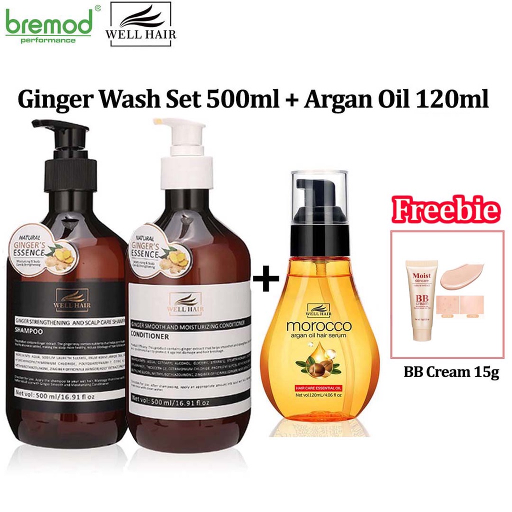 Well Hair Ginger Shampoo & Conditioner 500ml+Argan Oil Serum 120ml ...