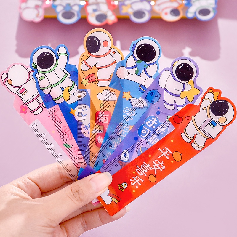 6 Pcs Creative Cartoon Astronaut Series Soft Ruler Bookmarks School ...