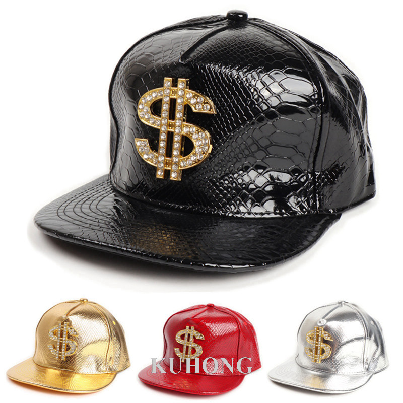 KUHONG Adjustable Hip Hop Funny Hat Gold Dollar Baseball Caps Leather ...