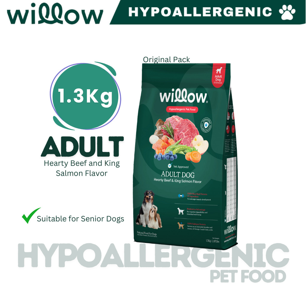 Pre-Order Willow HYPOALLERGENIC Adult Dog Food Hearty Beef and King Salmon Flavor 1.3kg - Willow ...