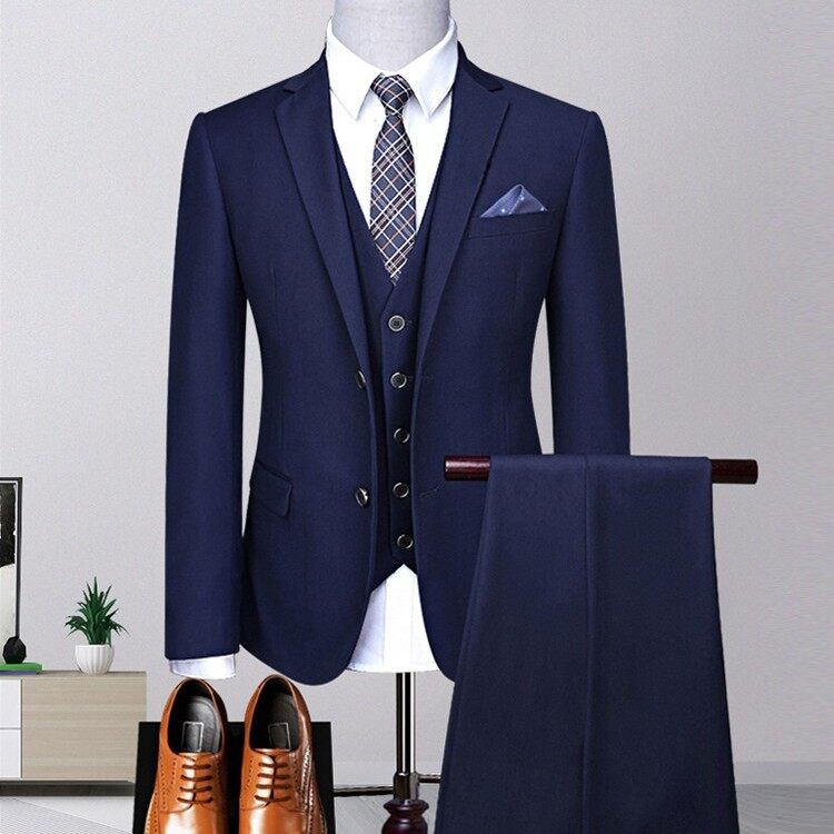 Men's 3 Piece Slim Fit Suit Set One Button Jacket Blazer Vest Pants Set ...