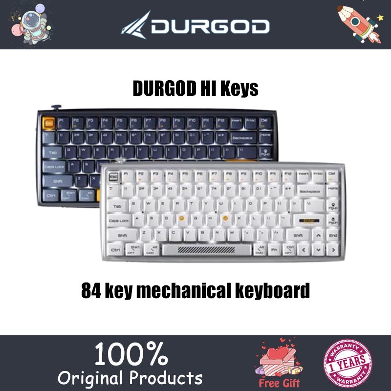 DURGOD Hi Keys Wireless Bluetooth 84 Key White Backlit Mechanical ...