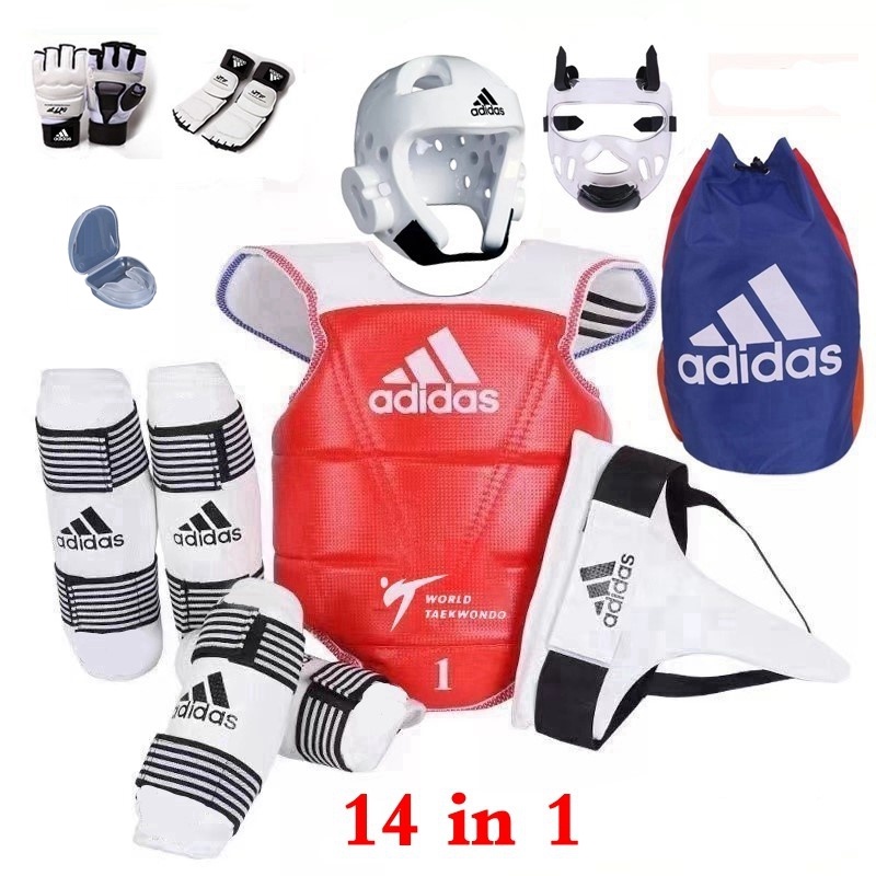White helmet 14-in-1 taekwondo protection gear set Karate practice ...
