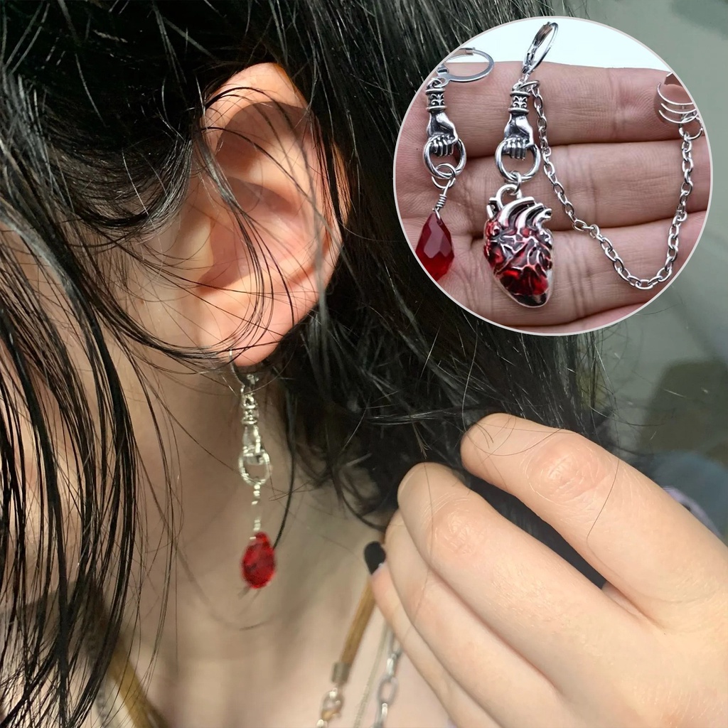 1 Pair New Bleeding Heart Earrings Beating Crystal Stone Handmade ...